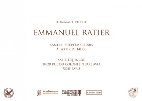 Paris. Hommage à Emmanuel Ratier le samedi 19 septembre