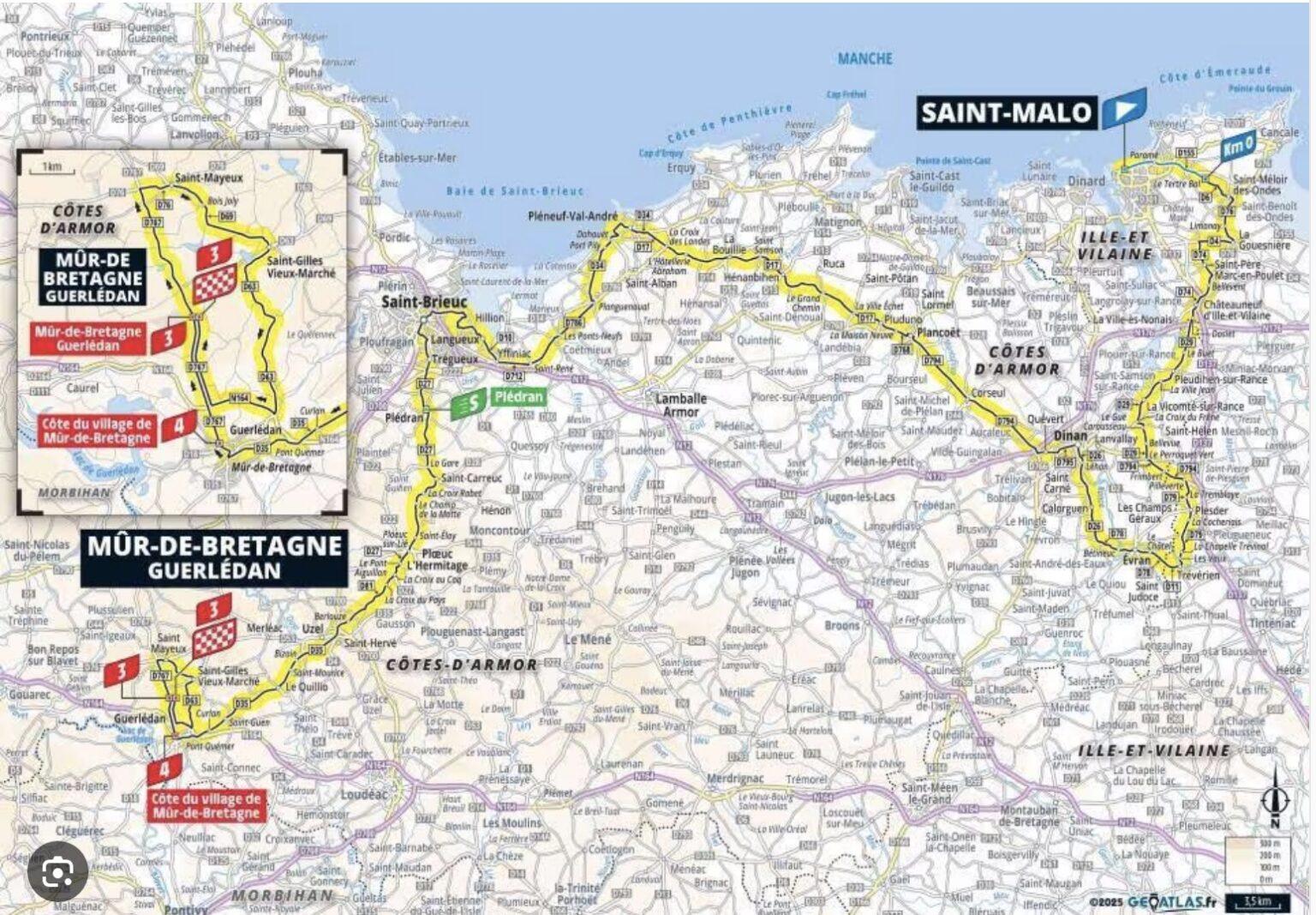 Tour de France 2025. Tout savoir sur l'étape entre Saint-Malo et Mûr de Bretagne (parcours ...